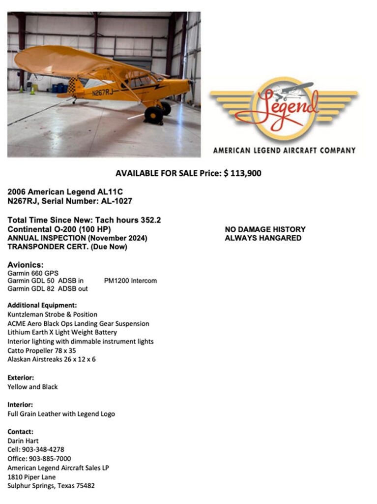 2006 American Legend AL11C N267RJ | Legend Aircraft
